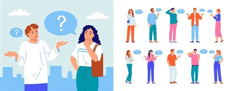 Flat Young People Asking Questions Illustration Set Premium Vector