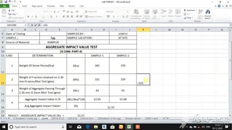how to calculate aggregate impact value test aiv ii lab test excel
