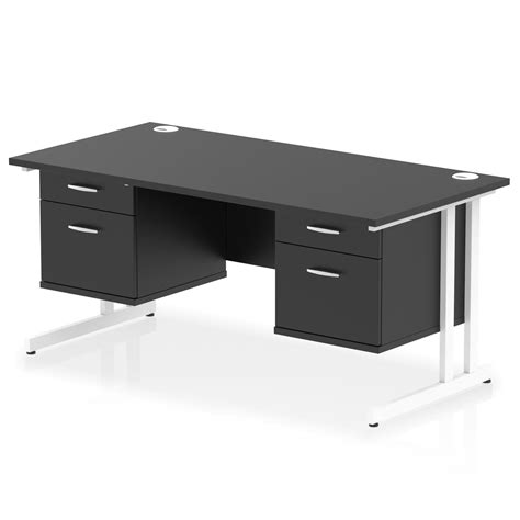 Impulse 1600 X 800mm Straight Office Desk Black Top White Cantilever