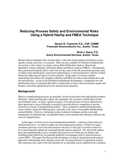 Risk Anaylsis By Hybrid Hazop And Fmea Technique Pdf Risk Management Risk