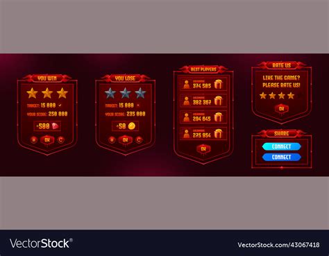 Game Menu Interface Ui Elements Settings Boards Vector Image