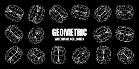 3d Wireframe Shapes Brutal Perspective Grid Vector Image