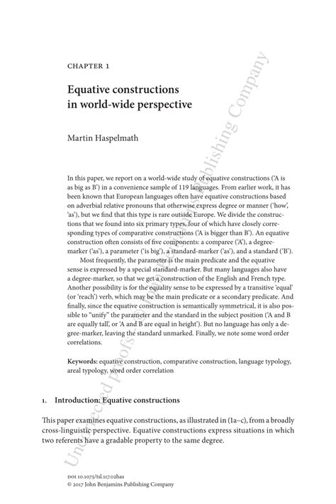 Pdf Chapter 1 Equative Constructions In World Wide Perspective A Cross Linguistic Perspective