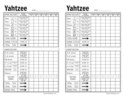 Free Printable Yahtzee Score Card Paper Trail Design