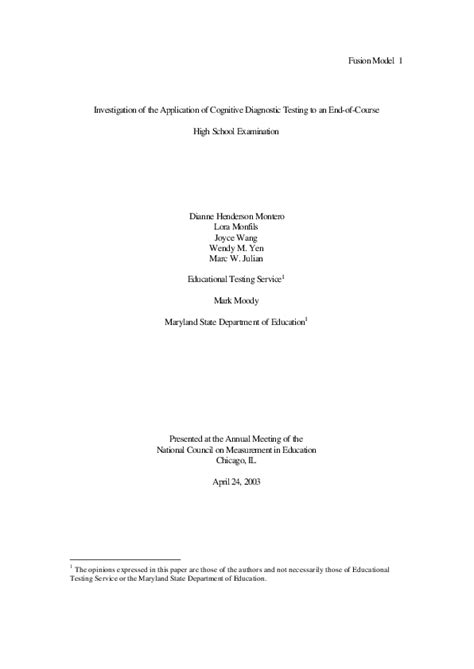 Pdf Investigation Of The Application Of Cognitive Diagnostic Testing