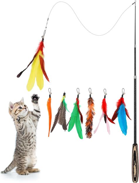 Pawaboo Feather Teaser Cat Toy 7pcs Extensible Interactive Feather