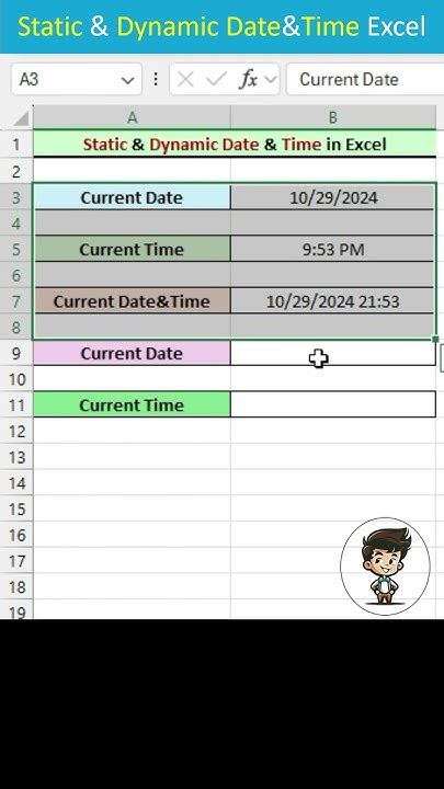 Staticanddynamic Dateandtime In Excelshorts Youtube