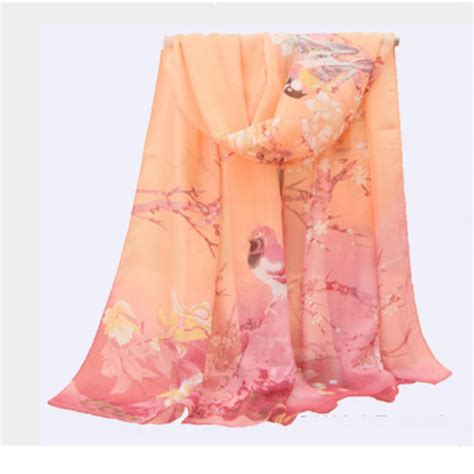 Gorgeous Flowing Peach Chiffon Floral Print Scarf Depop