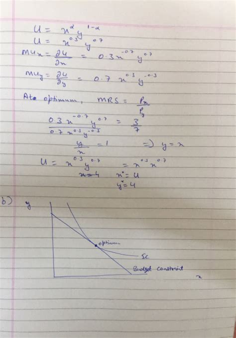 suppose a consumer has the following utility function u x y x 1