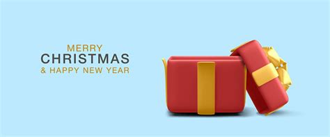 3d 현실적인 크리스마스 빈 열린 선물 상자 템플릿은 파란색 배경에 만화 스타일입니다 판매 배너 깜짝 포스터 전단지 및 생일 결혼식 기념일 축하 브로셔 3차원 형태에 대한