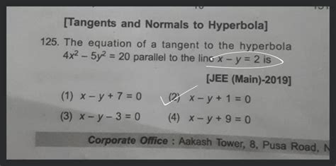 [tangents And Normals To Hyperbola] 125 The Equation Of A Tangent To The