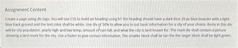 Solved Assignment Content Create A Page Using Div Tags You