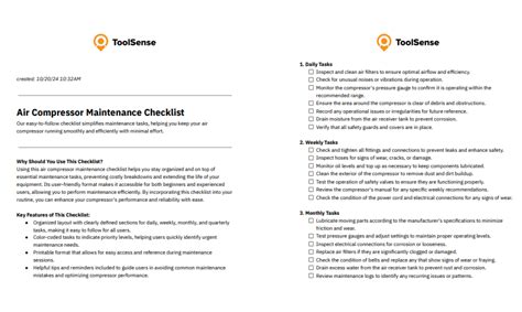 Free Air Compressor Maintenance Checklist Download Now