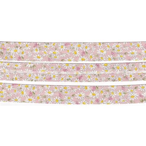Daisy On Pink Print Cotton Bias Binding 25mm Single Folded By The Metre