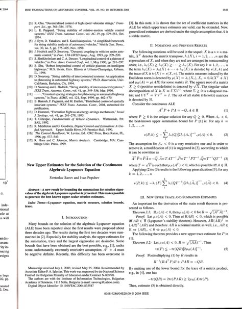 Pdf New Upper Estimates For The Solution Of The Continuous Algebraic