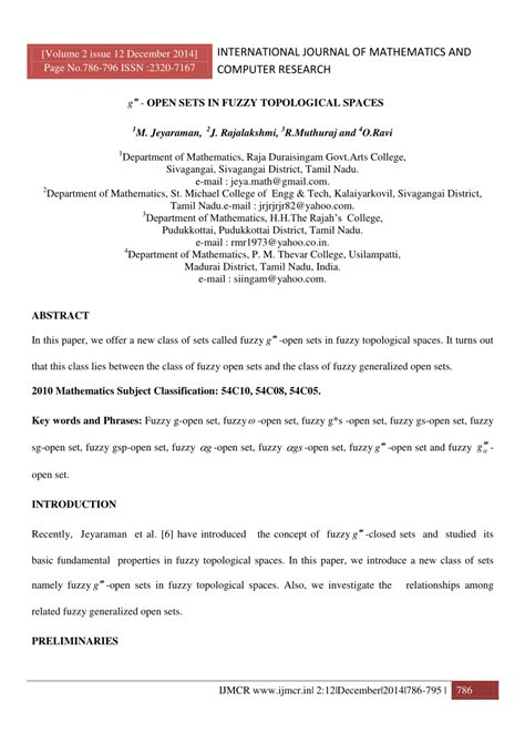 Pdf G Open Sets In Fuzzy Topological Spaces
