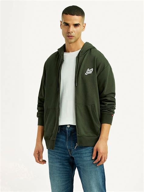 Mens Solid Dark Green Hooded Sweatshirt Levis India Store