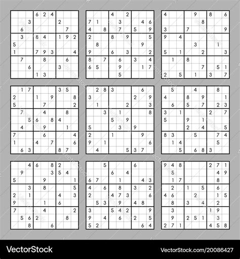 Sudoku Big Set Puzzle Game Royalty Free Vector Image