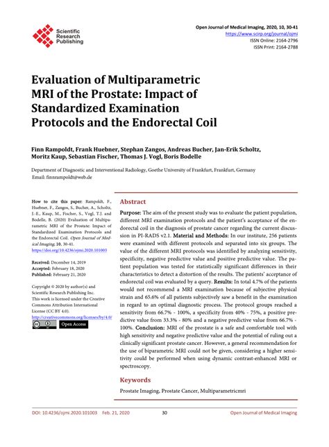 Pdf Evaluation Of Multiparametric Mri Of The Prostate Impact Of Standardized Examination