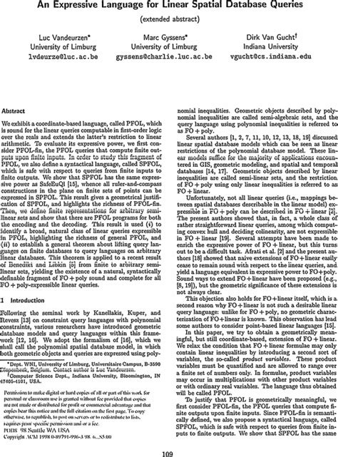 An Expressive Language For Linear Spatial Database Queries