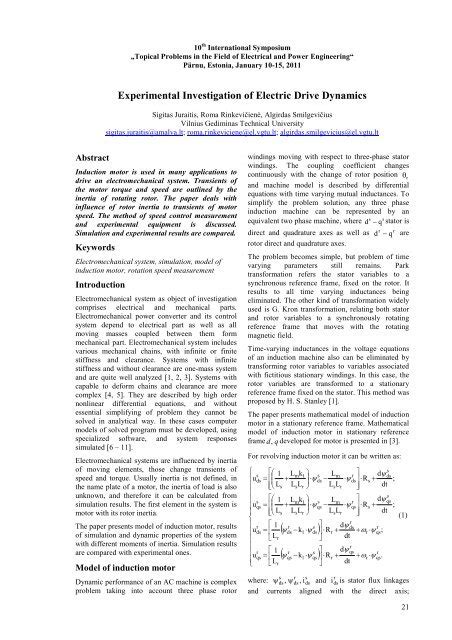 Experimental Investigation Of Electric Drive Dynamics