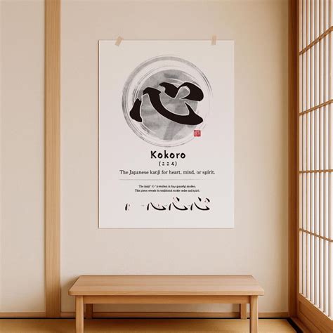 Heart Mind Spirit Poster Kokoro Japanese Kanji Poster A2 Zen Wall