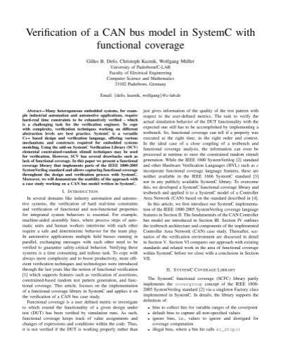 Verification Of A Can Bus Model In Systemc With Functional Coverage