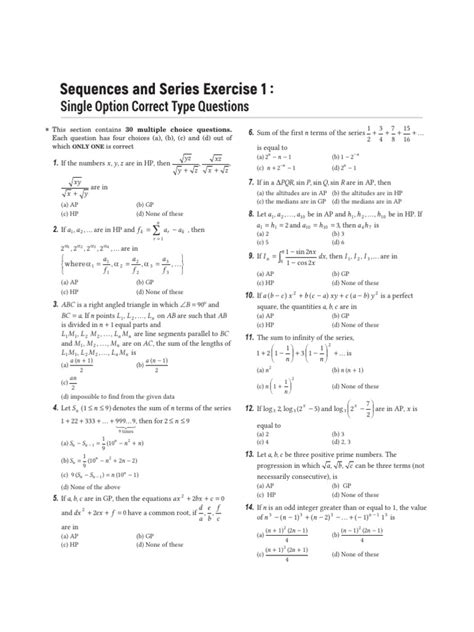 Sequences And Series Exercises Pdf Mean Mathematics