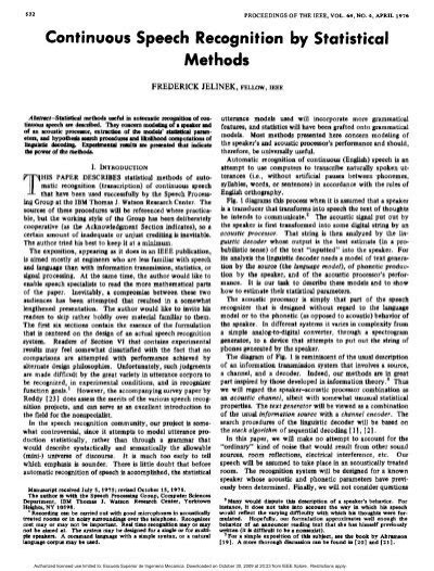 Continuous Speech Recognition By Statistical Methods