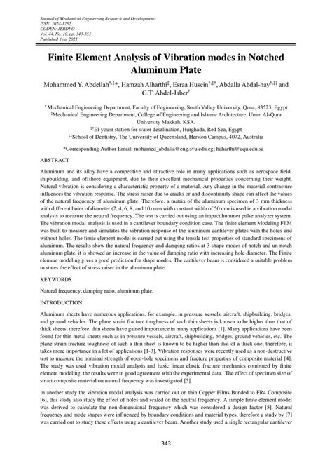 PDF Finite Element Analysis Of Vibration Modes In Notched Aluminum Plate