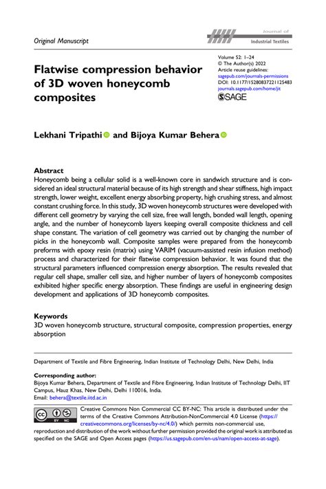 Pdf Flatwise Compression Behavior Of 3d Woven Honeycomb Composites