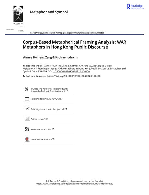pdf corpus based metaphorical framing analysis war metaphors in hong