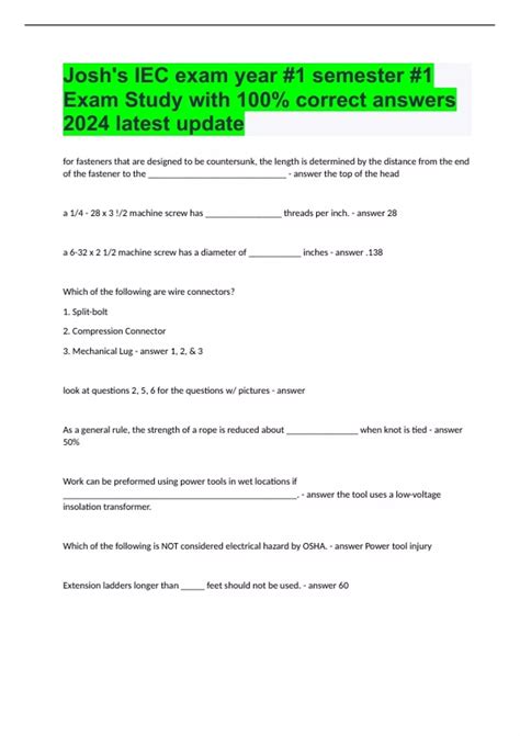 Josh S IEC Exam Year 1 Semester 1 Exam Study With 100 Correct Answers 2024 Latest Update