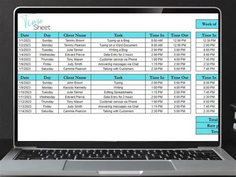 Time Sheet Google Sheets Weekly Time Sheet Template Etsy