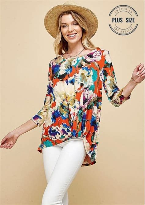 Soft Floral Twist Detailed Tunic Rust Combo Shop Iowa