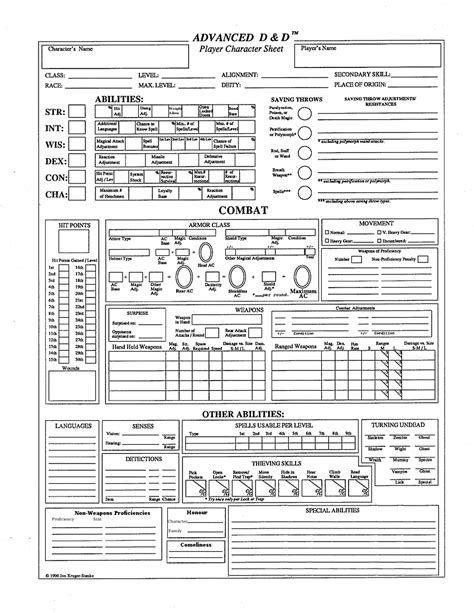 Custom 1st Edition Adandd Character Sheet Jade Gaming News
