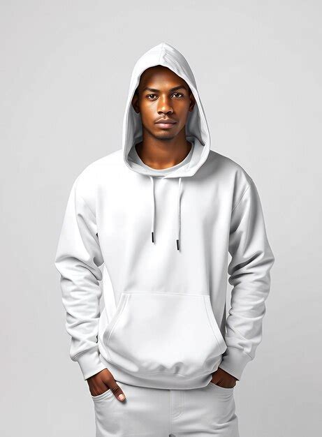 A Man In A White Hooded Sweatshirt Perfect For Hoodie Mockup Template