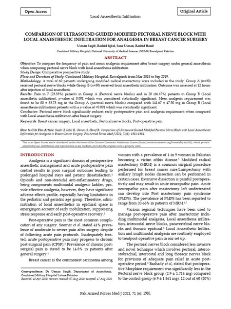 Pecs Block Pdf Anesthesia Analgesic