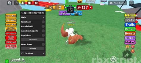 every second you get 1 speed but you re on a bike auto hatch auto farm and more mobile script