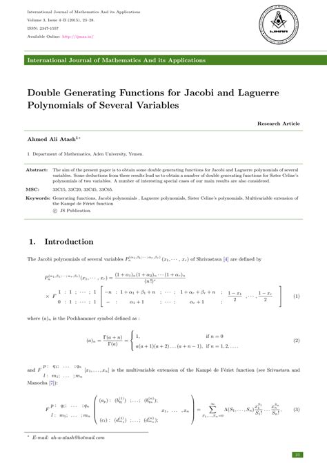 pdf double generating functions for jacobi and laguerre polynomials