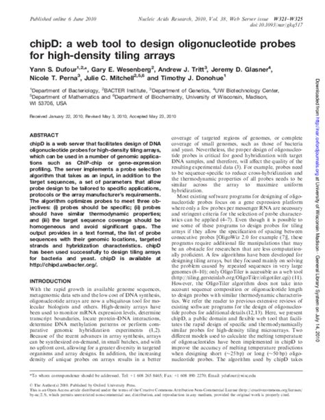 Pdf Chipd A Web Tool To Design Oligonucleotide Probes For High