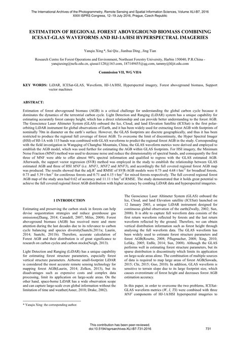 Pdf Estimation Of Regional Forest Aboveground Biomass Combining Icesat Glas Waveforms And Hj