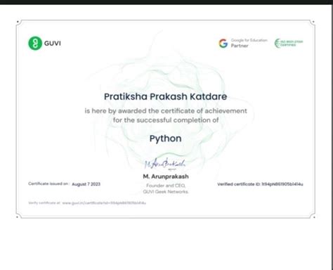 Pratiksha Katdare On Linkedin Pythoncertification Guvigeeknetworks Lifelonglearner