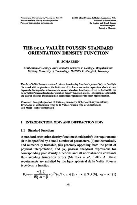 Pdf The De La Vallée Poussin Standard Orientation Density Function