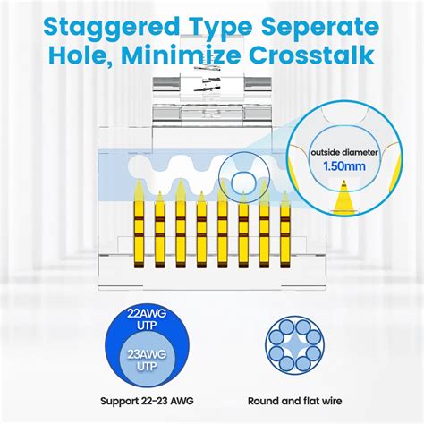 Ampcom Pass Through Cat7 Rj45 Connector Cat6a 7 50u Gold Plated Pass Thru Shielded Stp Rj45
