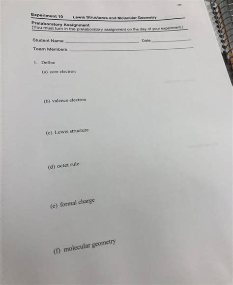 Solved Experiment 10 Lewis Structures And Molecular Geometry