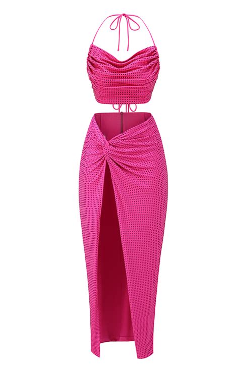 Halter Floral Ruffle Two Piece Maxi Dress Pink Luxe Maxi Dresses And