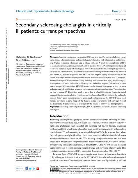 Pdf Secondary Sclerosing Cholangitis In Critically Ill Patients Current Perspectives