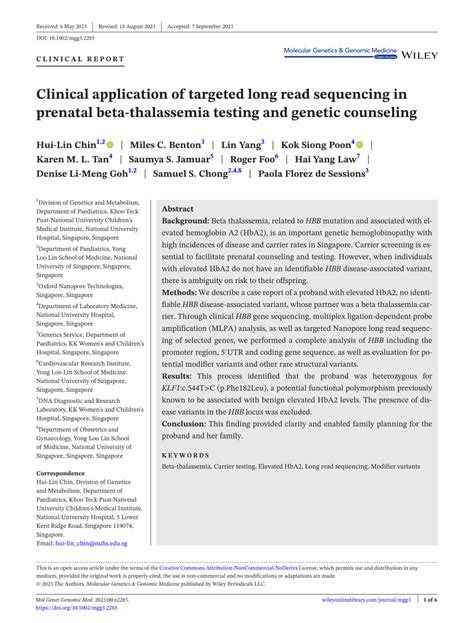 Pdf Clinical Application Of Targeted Long Read Sequencing In Prenatal Beta‐thalassemia Testing