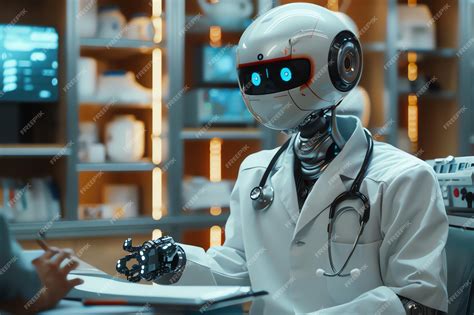 Premium Photo Robot Doctor With Stethoscope Working In Hospital